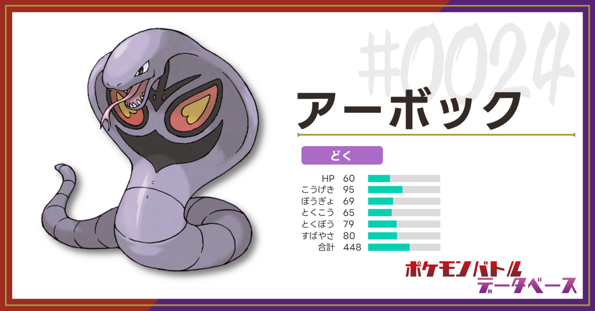 アーボックの使用率・上位構築・対策（シーズン22・ダブル）【ポケモンSV】 | ポケモンバトルデータベース スカーレット・バイオレット