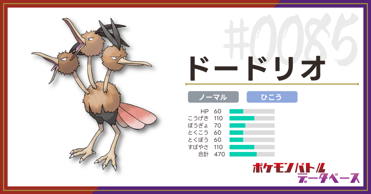 ドードリオの使用率・上位構築・対策（シーズン32・シングル）【ポケモンSV】 | ポケモンバトルデータベース スカーレット・バイオレット