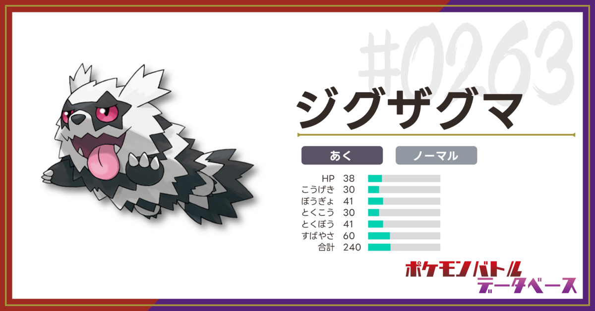 ジグザグマ (ガラル)の使用率・上位構築・対策（シーズン29・シングル）【ポケモンSV】 | ポケモンバトルデータベース スカーレット・バイオレット