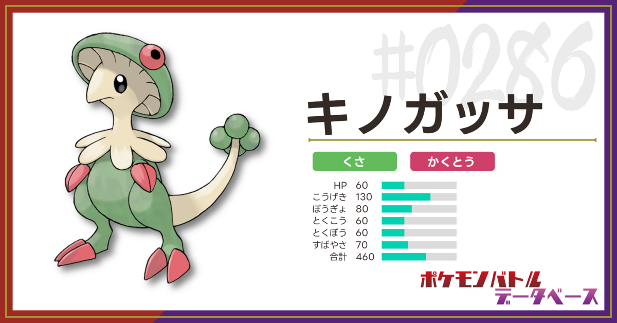 キノガッサの使用率・上位構築・対策（シーズン4・シングル）【ポケモンSV】 | ポケモンバトルデータベース スカーレット・バイオレット