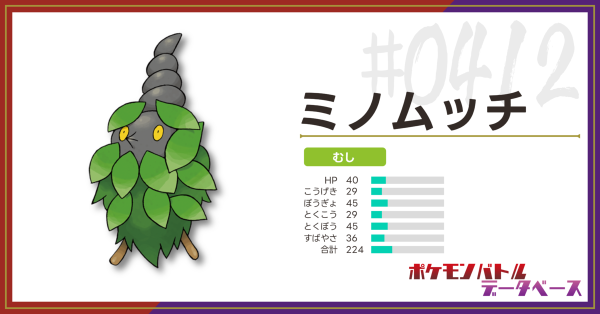 ミノムッチ (くさち)の使用率・上位構築・対策（シーズン29・シングル）【ポケモンSV】 | ポケモンバトルデータベース スカーレット・バイオレット